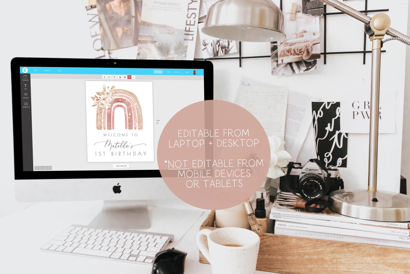 Boho Rainbow Welcome Birthday Sign Template Modern Pink - Etsy