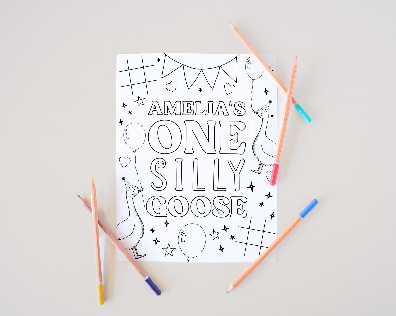 One Silly Goose Coloring Sheet Template | Editable Goose 1st Birthday ...