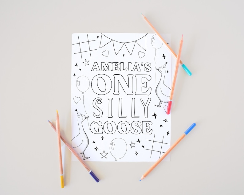 One Silly Goose Coloring Sheet Template | Editable Goose 1st Birthday ...
