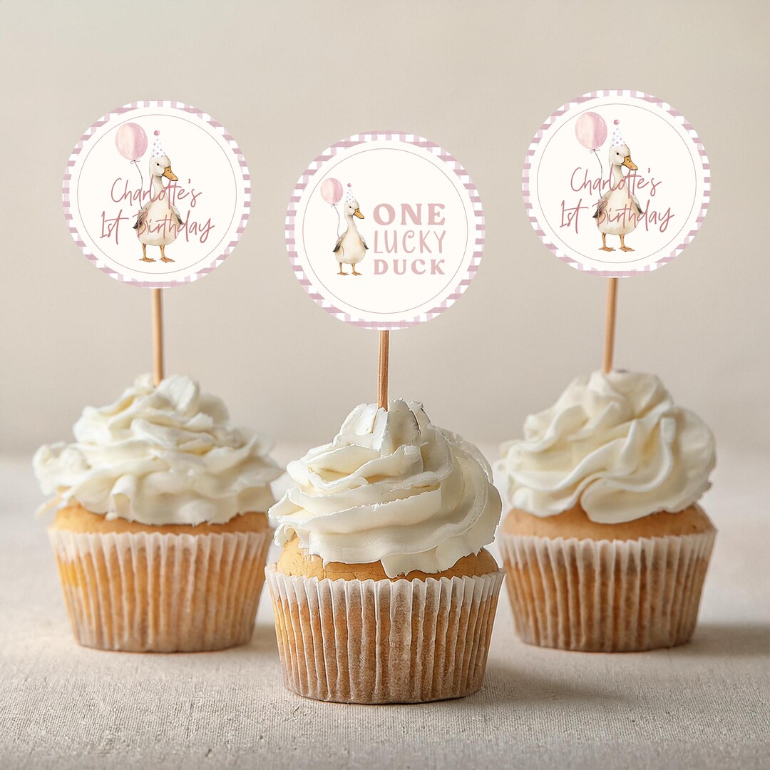 One Lucky Duck Cupcake Toppers Template | Editable Printable Girl Ducky ...