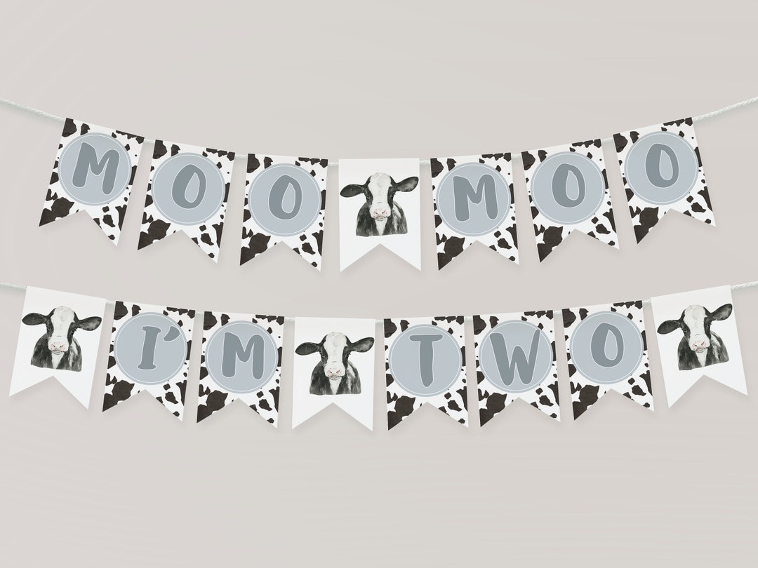 Moo Moo I'm Two Banner Template | Editable Cow Boy 2nd Birthday ...