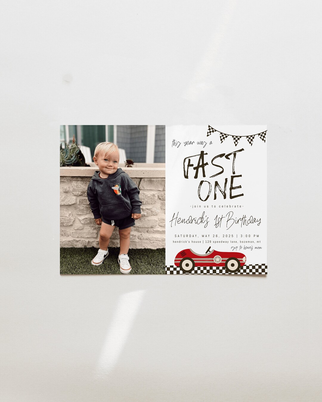 Fast ONE Birthday Invitation Template With Picture | Editable Race Car ...