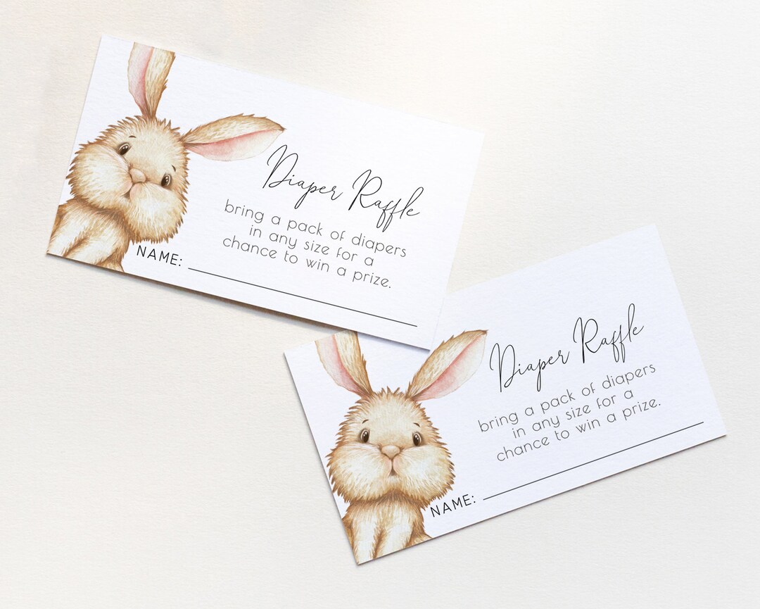 Bunny Diaper Raffle Ticket Editable Template | Woodland Baby Animal ...