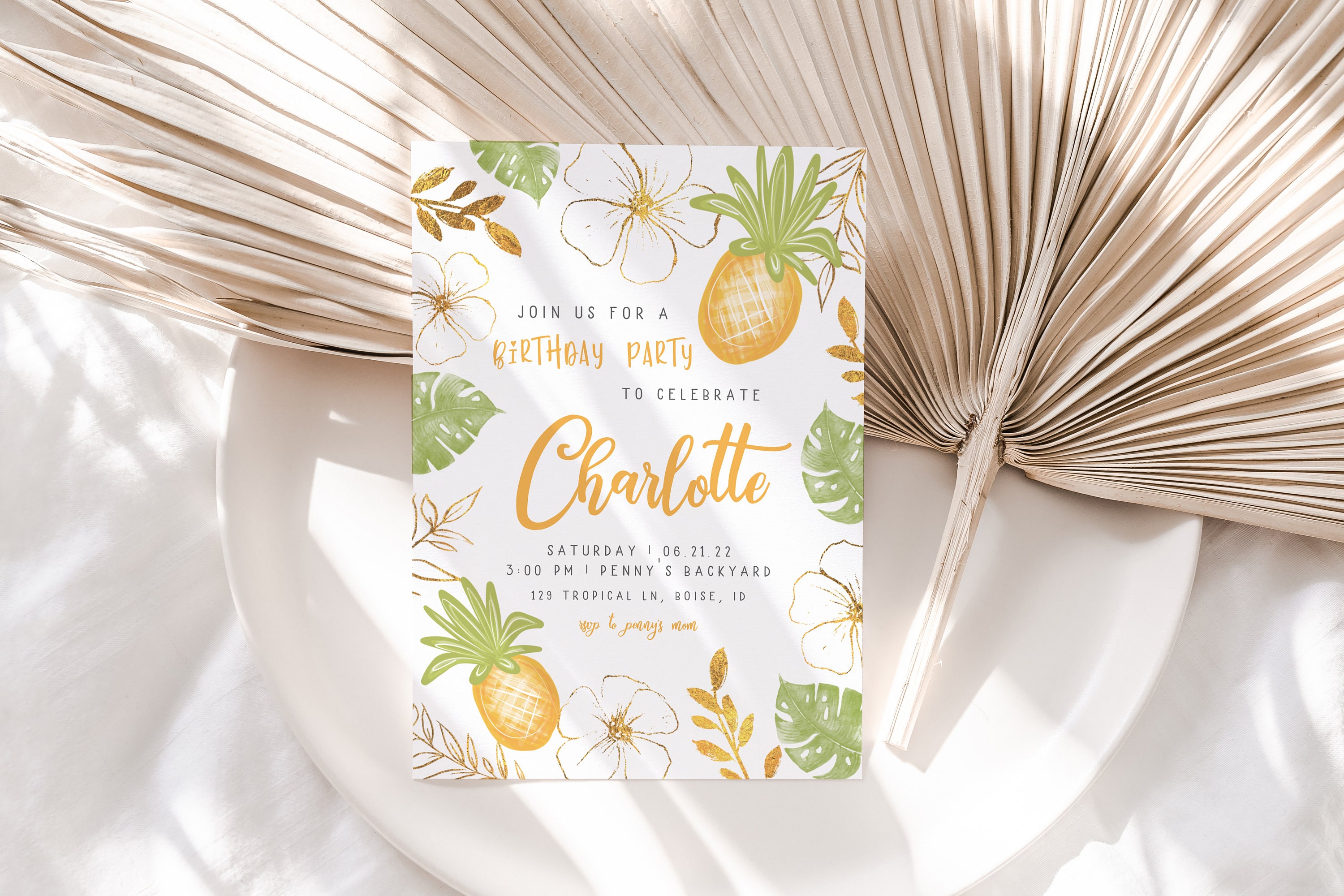 Pineapple Birthday Invitation Tropical Birthday Editable | Etsy