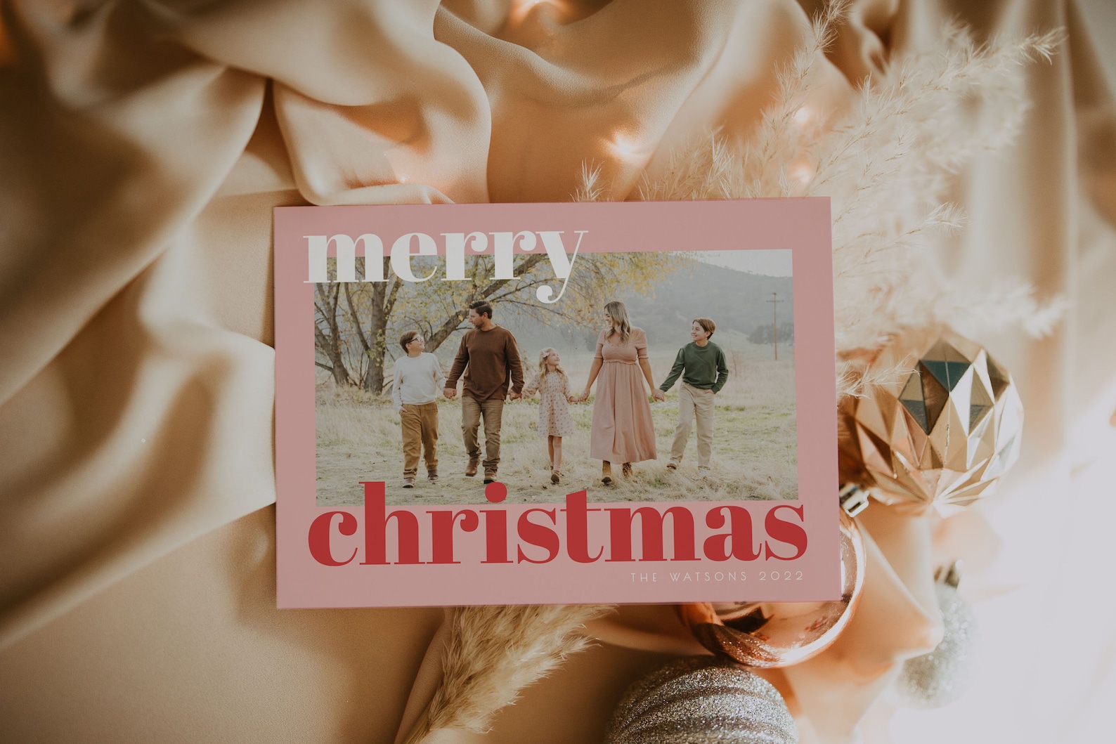 Pink Christmas Card Template With Photo Merry Christmas Pink - Etsy