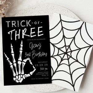 Trick or THREE 3rd Birthday Invitation Template | Fall Halloween Third ...