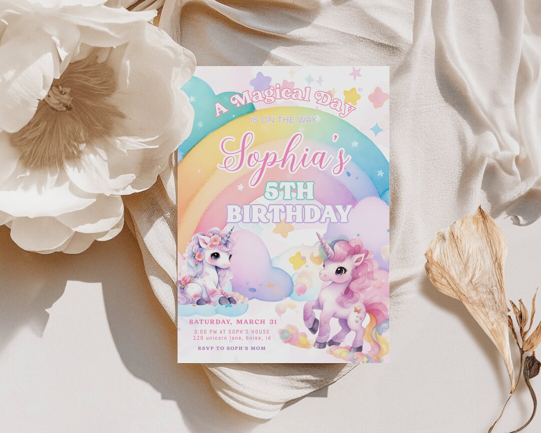 Editable Unicorn Birthday Invitation Template | Rainbow Unicorns Girl ...