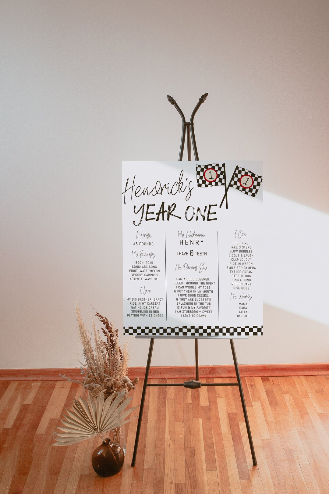 Race Car Milestone Board Template | Editable Fast ONE 1st Birthday Stat ...