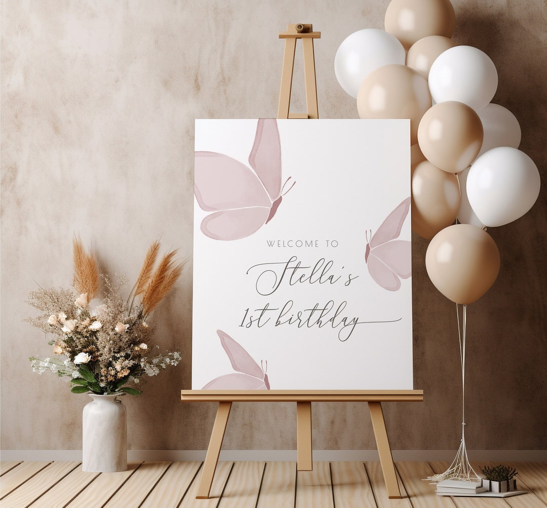 Pink Butterfly Welcome Sign Template | Editable Our Little Butterfly is ...