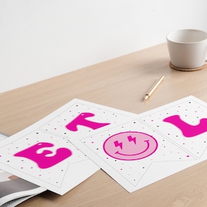 Let's Party Smile Face Banner Template Editable Preppy Pink Birthday ...