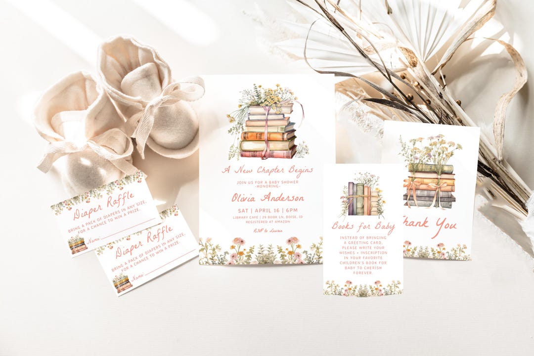 A New Chapter Baby Shower Bundle Editable Templates | DIY Book Baby ...