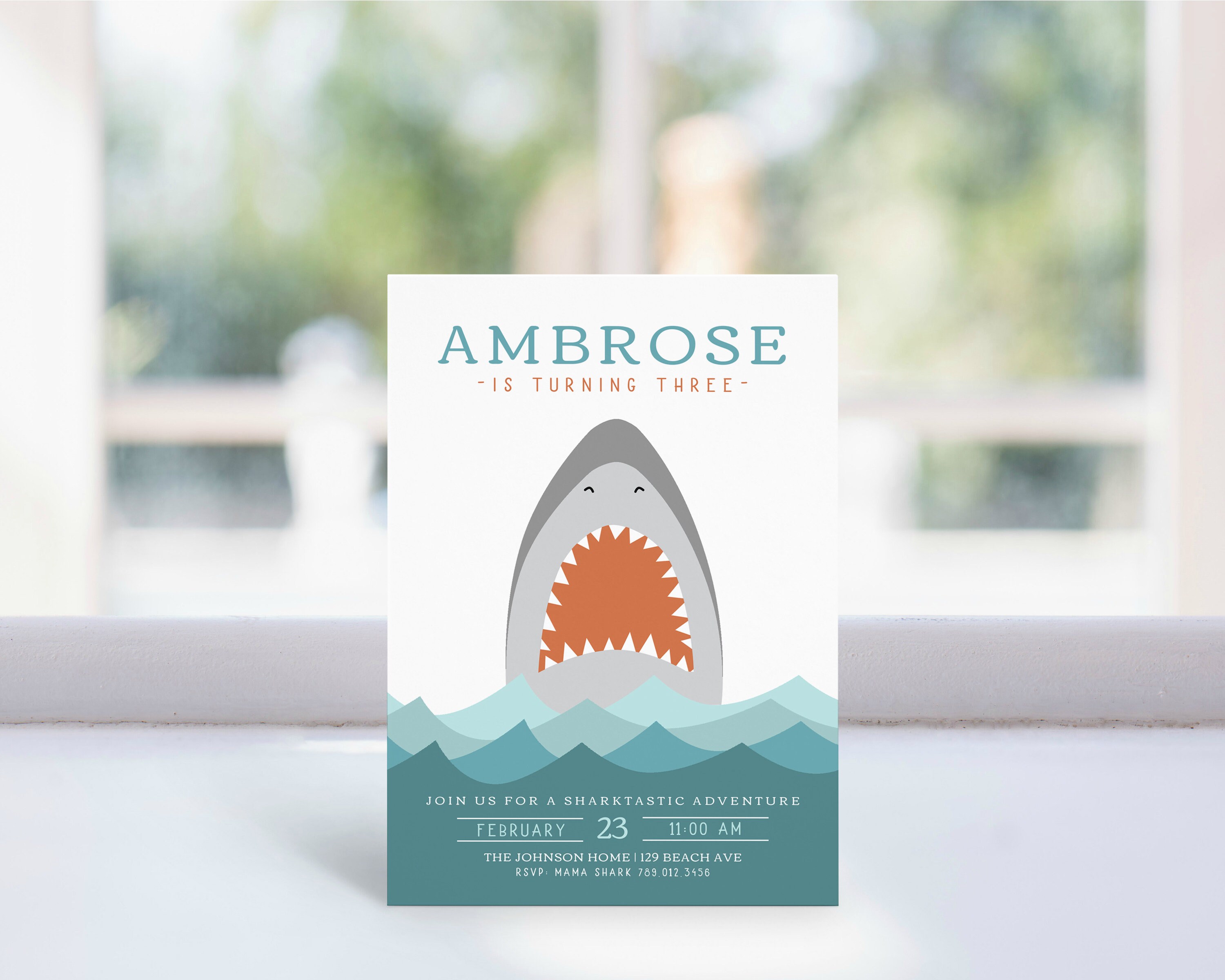 Shark Birthday Invitation Modern Shark Editable Template | Etsy