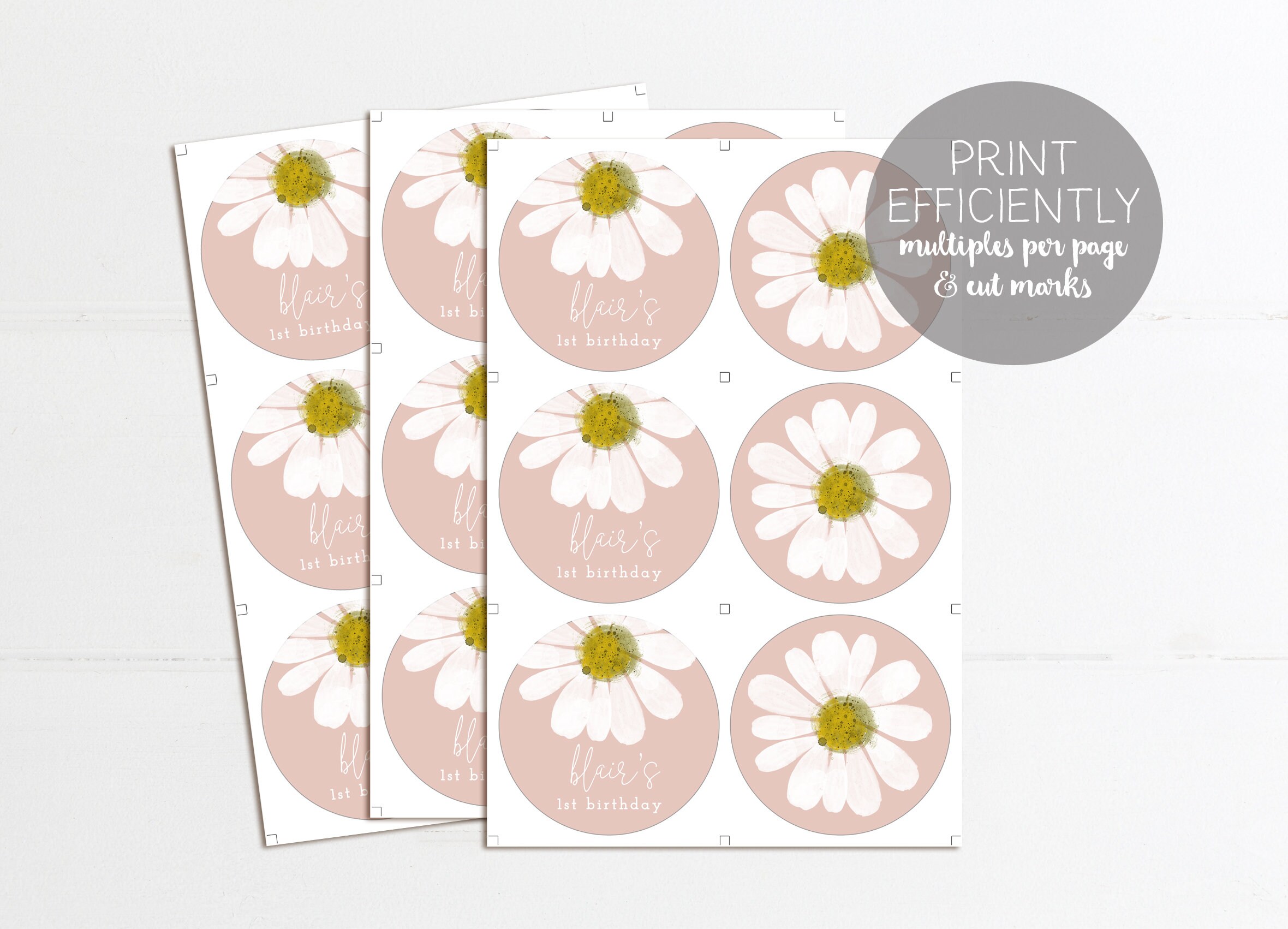 Daisy Cupcake Topper Template Pink Daisy Cupcake Birthday - Etsy