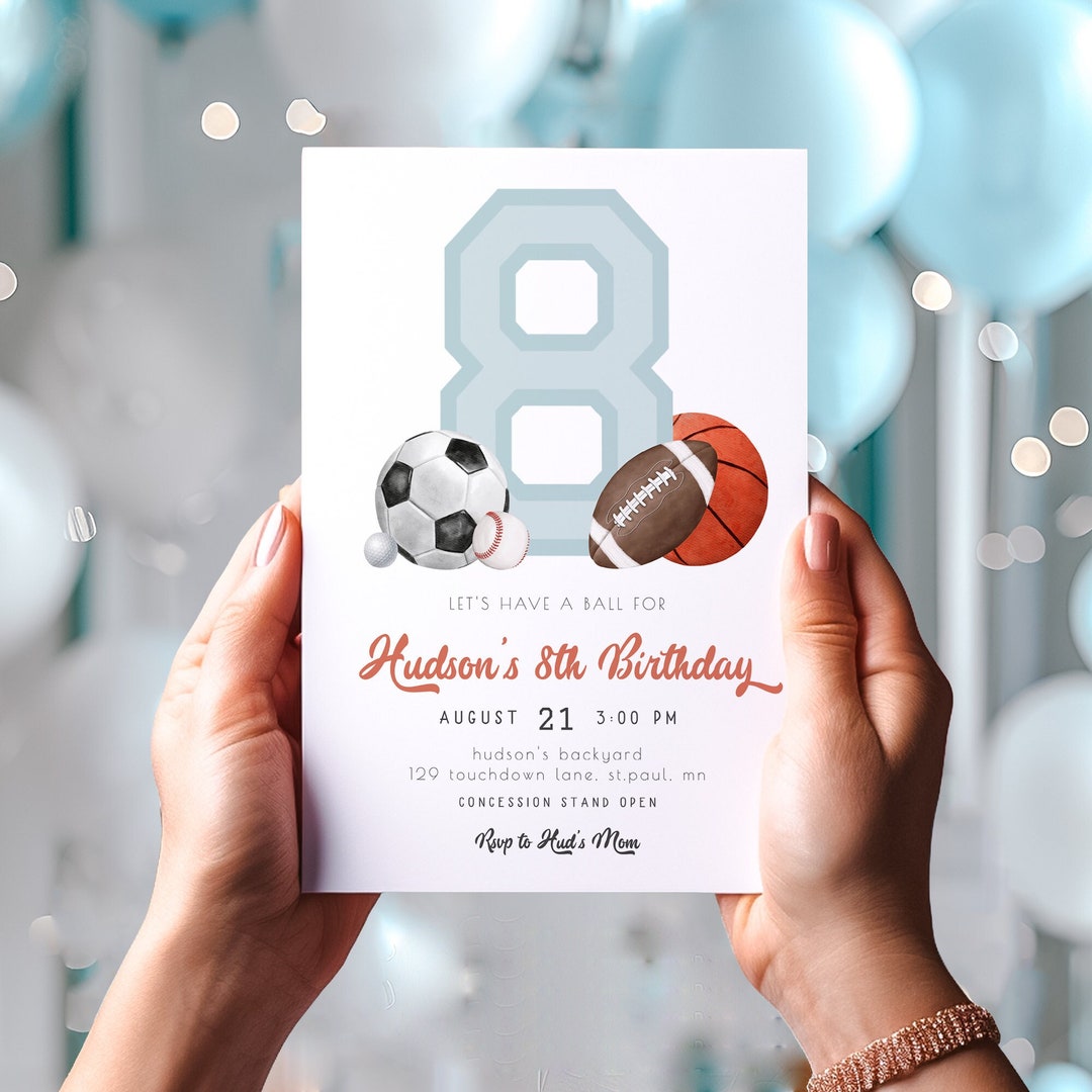 Sports 8th Birthday Invitation Template for Boy | Editable Let's Have a ...