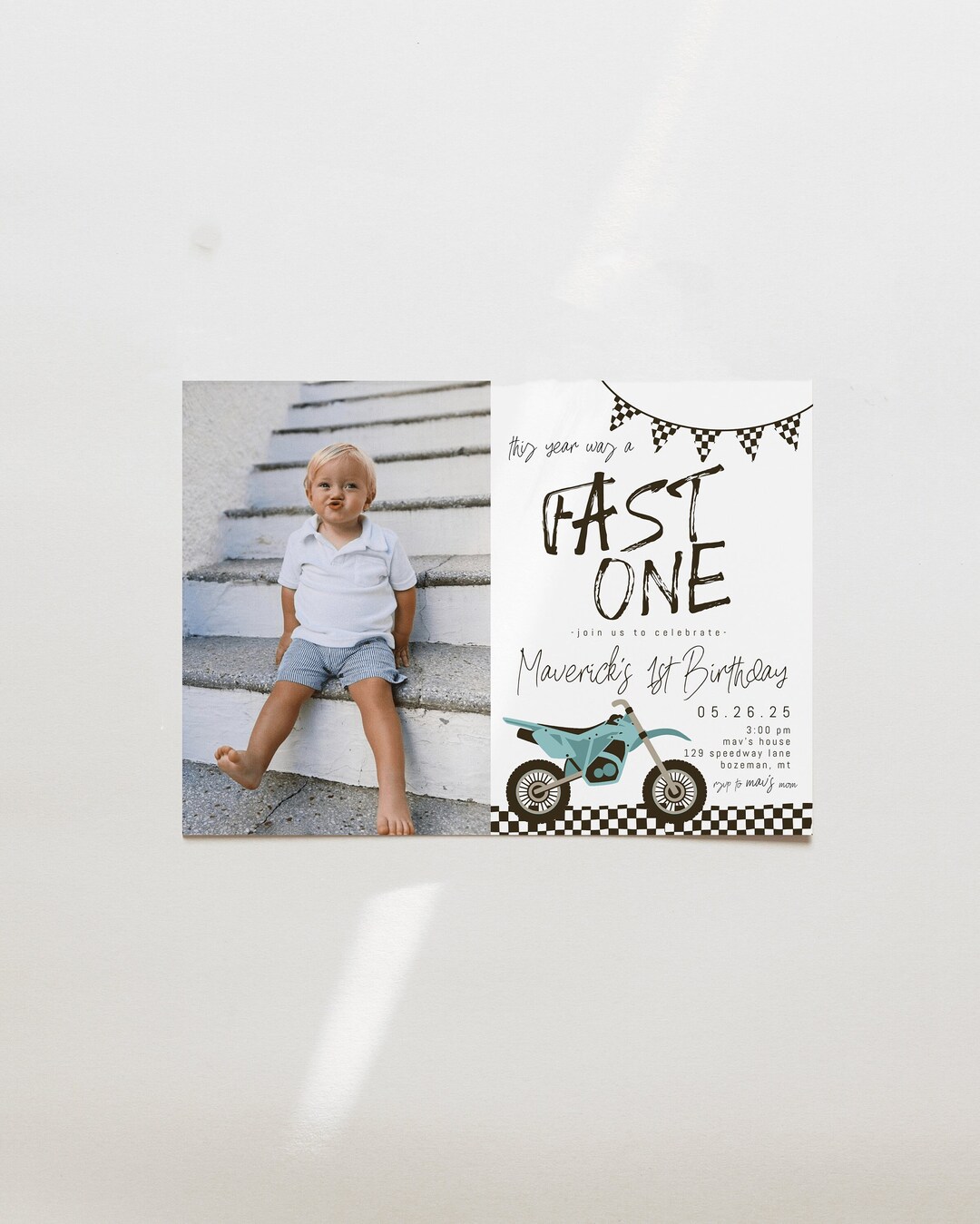 Fast ONE Birthday Invitation Template With Picture | Editable Dirt Bike ...