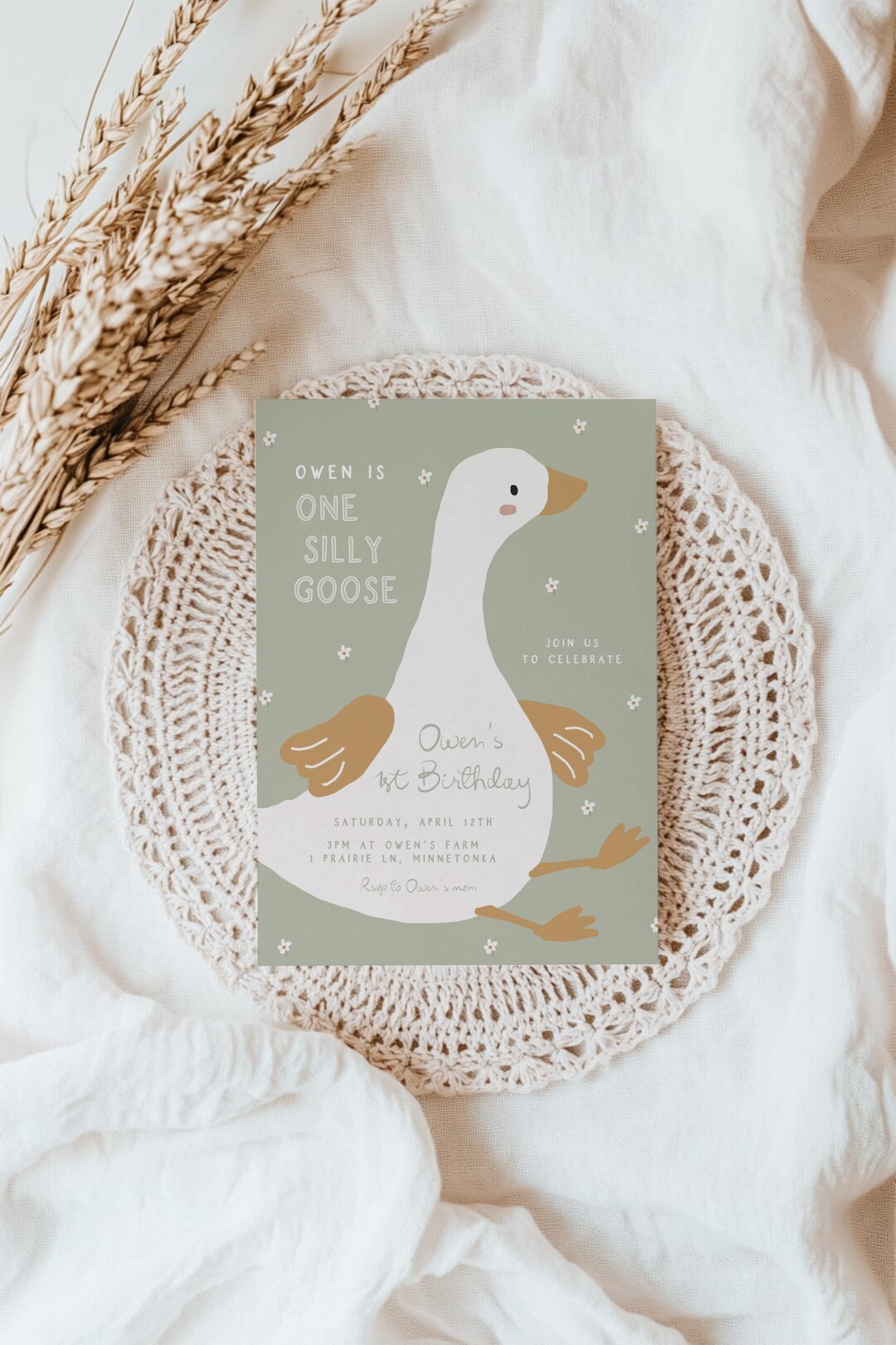 One Silly Goose Birthday Invitation -editable Template | DIY Green One ...