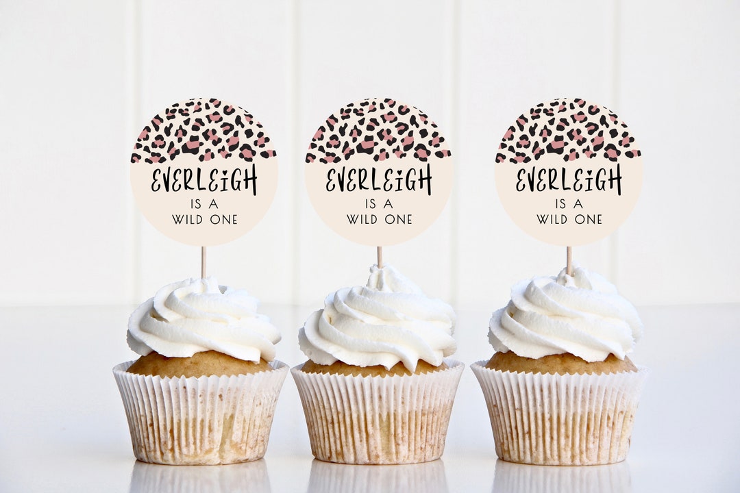 Leopard Cupcake Topper Editable Template | Pink Wild One Printable ...
