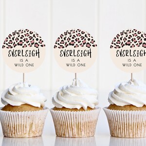 Leopard Cupcake Topper Editable Template | Pink Wild One Printable ...