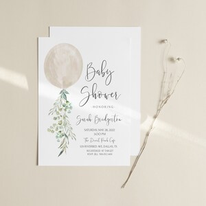 Beige Baby Shower Editable Invitation | Ready to Pop Brown Greenery ...