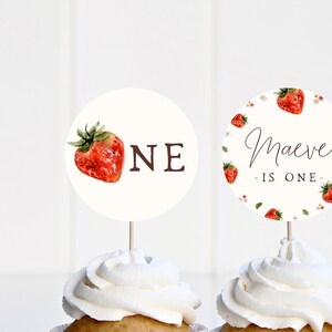 Strawberry Cupcake Toppers Template Editable Berry 1st Birthday ...