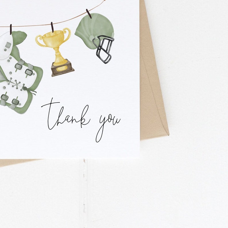 Football Thank You Card Template Green Rookie Year Birthday - Etsy