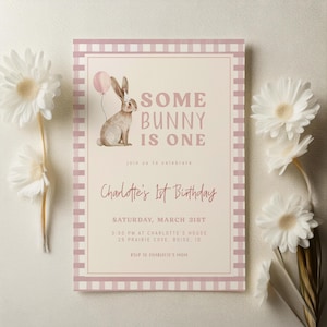Some Bunny is One Birthday Invitation Template | Editable Girl 1st ...