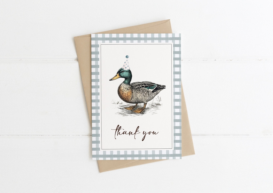 Editable Duck Thank You Card Template | One Lucky Duck 1st Birthday ...