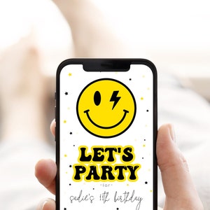 Editable Birthday Text Invitation Template Lightning Bolt Yellow Smile ...