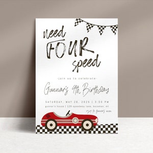 Race Car 4th Birthday Bundle Editable Template Package | Red Need FOUR ...