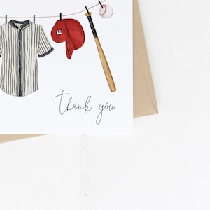 Baseball Thank You Card Template | Red and Blue Rookie Year Birthday ...