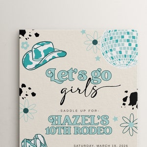 Editable Let's Go Girls Birthday Invitation Template | Teal Cowgirl ...