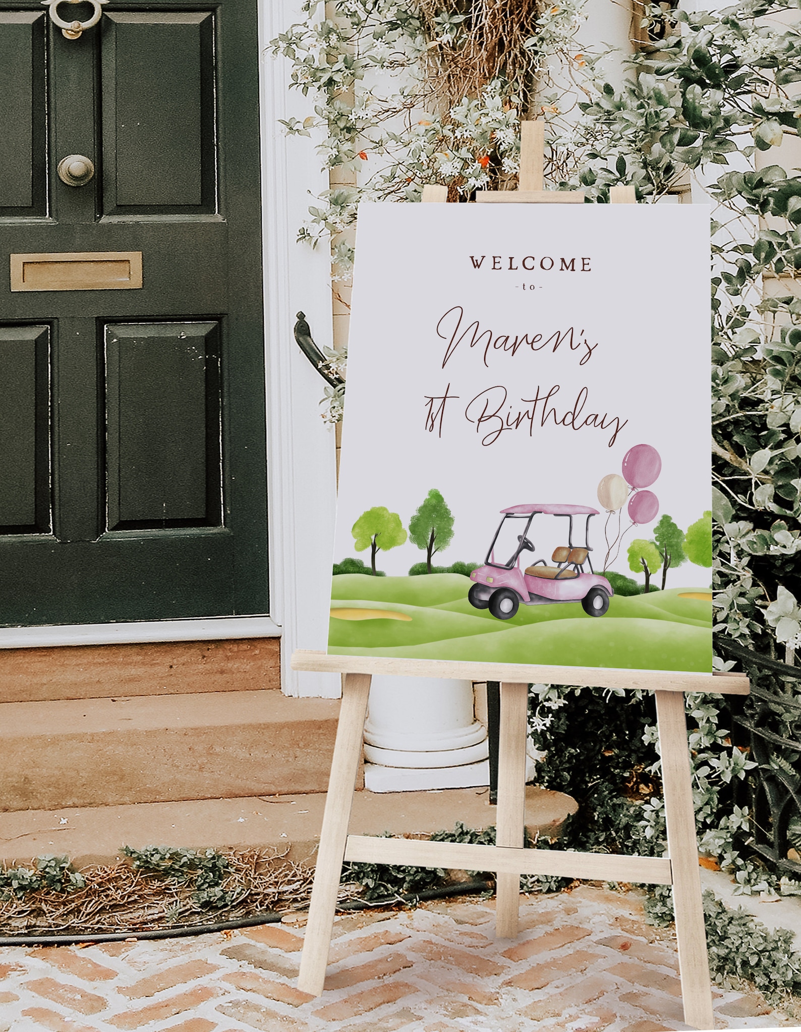 Golf 1st Birthday Welcome Sign Template | Pink Hole in ONE Girl First ...