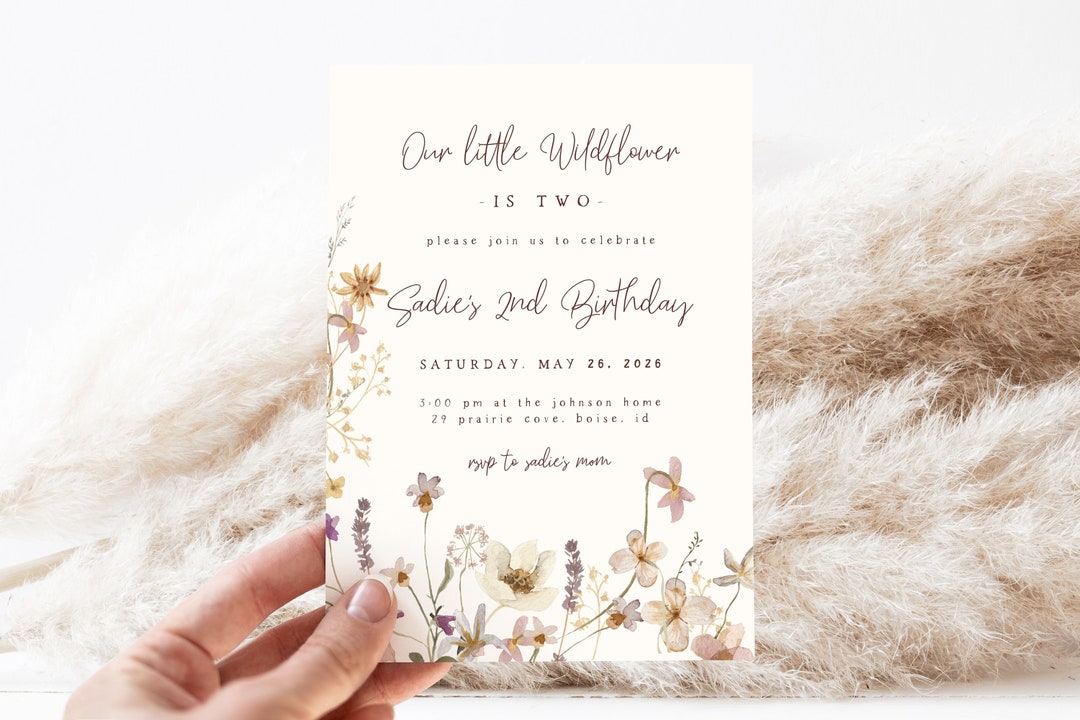 Wildflower 2nd Birthday Invitation Template for Girl Editable Our ...