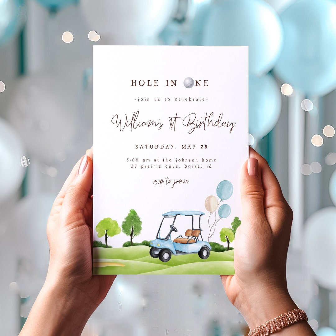 Golf 1st Birthday Invitation Template | Editable Hole in ONE Birthday ...