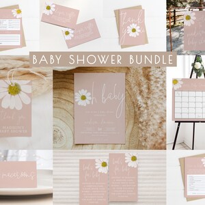 Daisy Baby Shower Bundle Editable Template | Girl Pink Daisy Baby ...