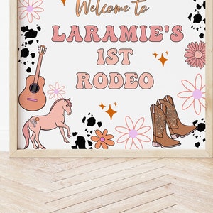 1st Rodeo Girl Birthday Welcome Sign | Space Cowgirl First Birthday ...