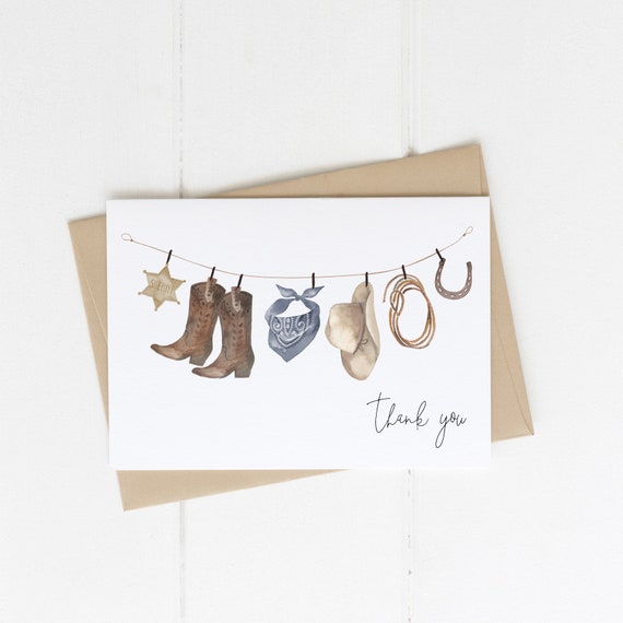 Cowboy Thank You Card Printable Editable Template Boy My 1st | Etsy