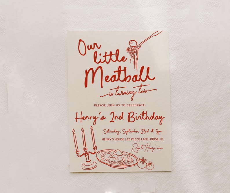 Meatball Birthday Invitation Template - Editable Our Little Meat Ball ...