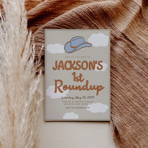 Editable 1st Roundup Birthday Invitation Template | Our Little Cowboy ...