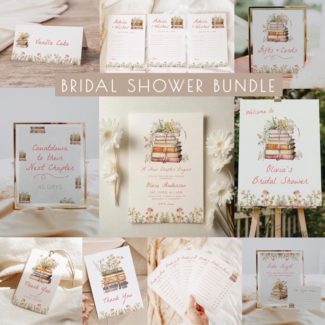 A New Chapter Bridal Shower Bundle Templates | Editable Her Next ...