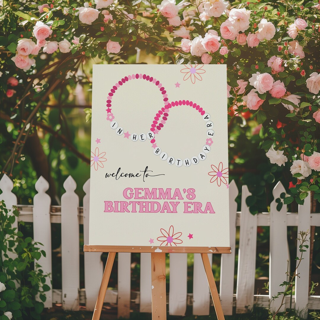 Editable Birthday Era Welcome Sign Template | Friendship Bracelet ...