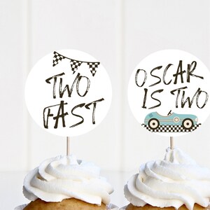 TWO Fast Cupcake Topper Template | Editable Race Car 2nd Birthday ...