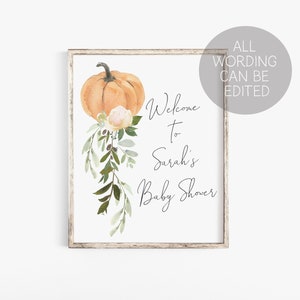 Pumpkin Baby Shower Welcome Sign Little Pumpkin Birthday Party Editable ...