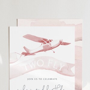 Airplane 2nd Birthday Invitation Template | Editable Girl TWO Fly ...
