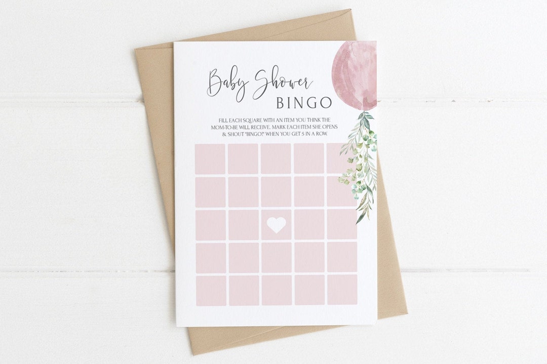 Pink Bingo Baby Shower Printable Game Greenery Balloon Girl - Etsy