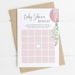 Pink Bingo Baby Shower Printable Game Greenery Balloon Girl - Etsy