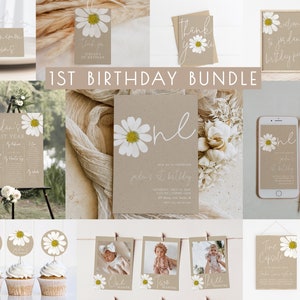 Daisy 1st Birthday Bundle Editable Template Set Daisy Girl - Etsy