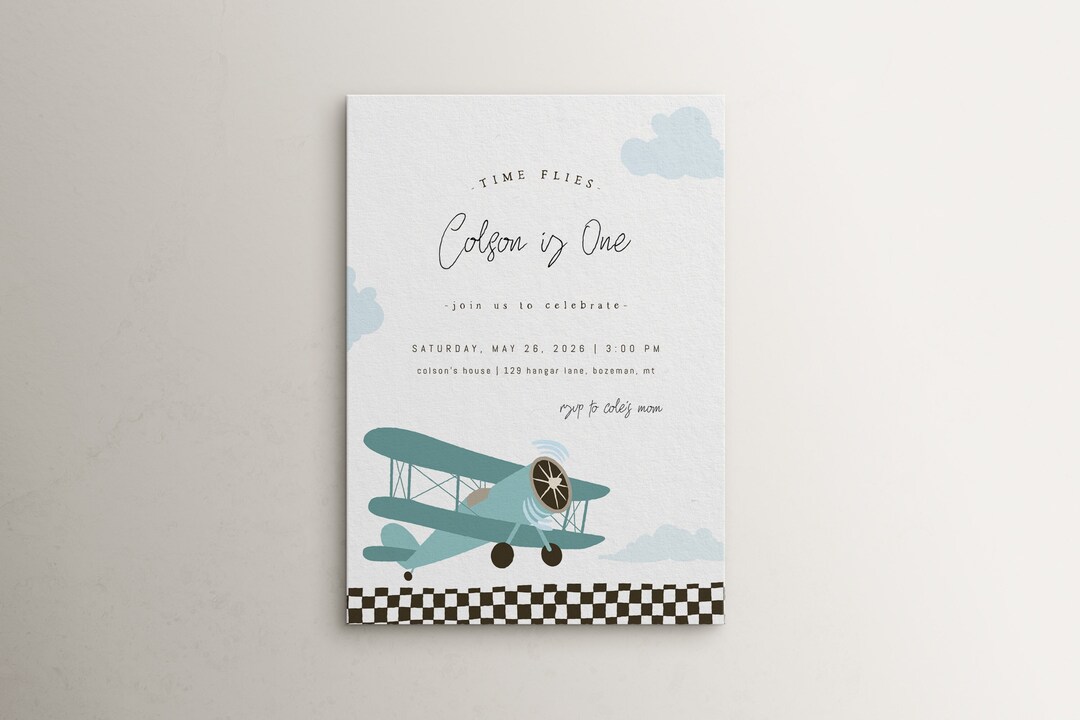 Editable Airplane Birthday Invitation Template | Time Flies Vintage ...