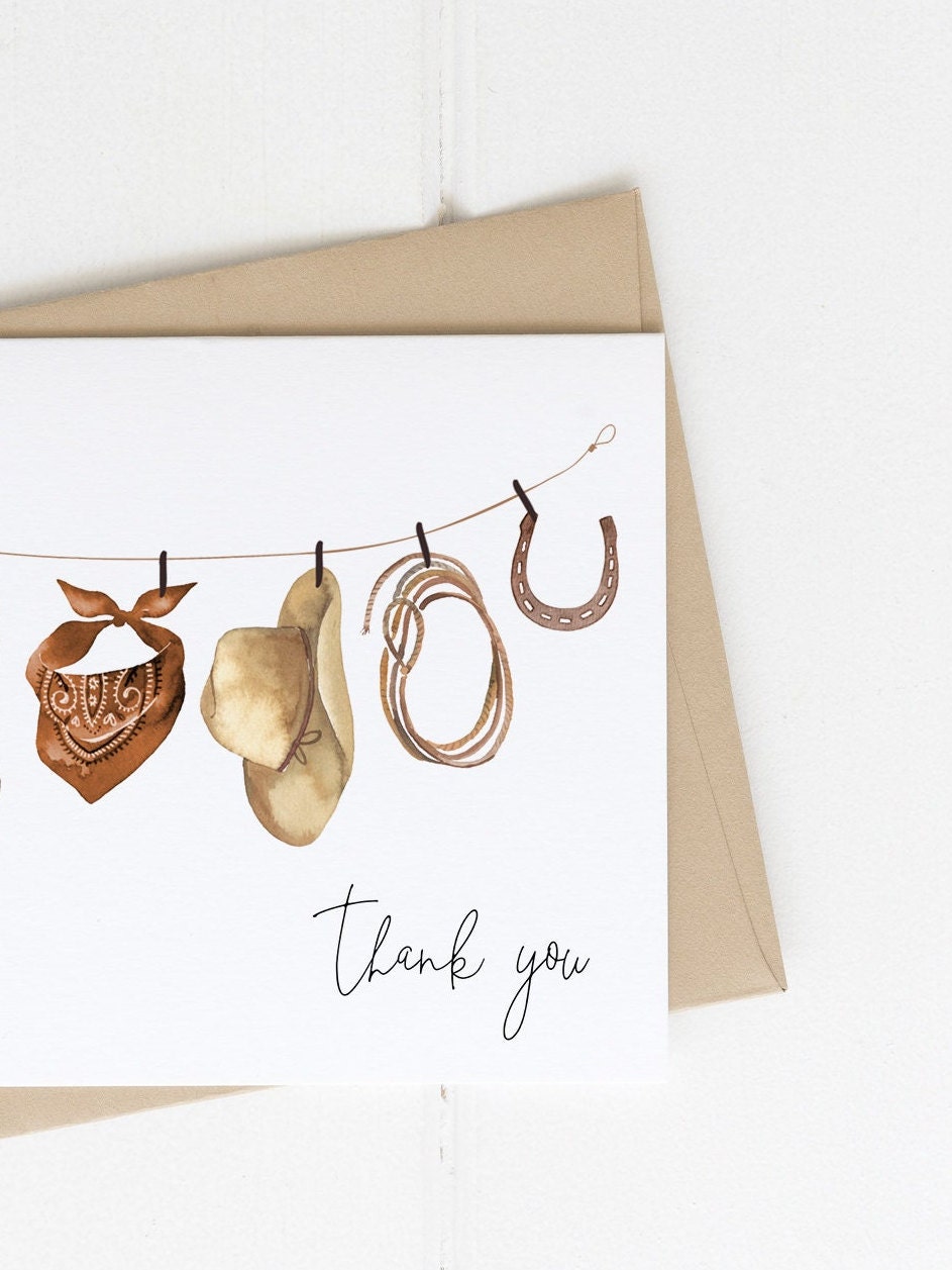 Cowboy Thank You Card Printable Editable Template Burnt - Etsy