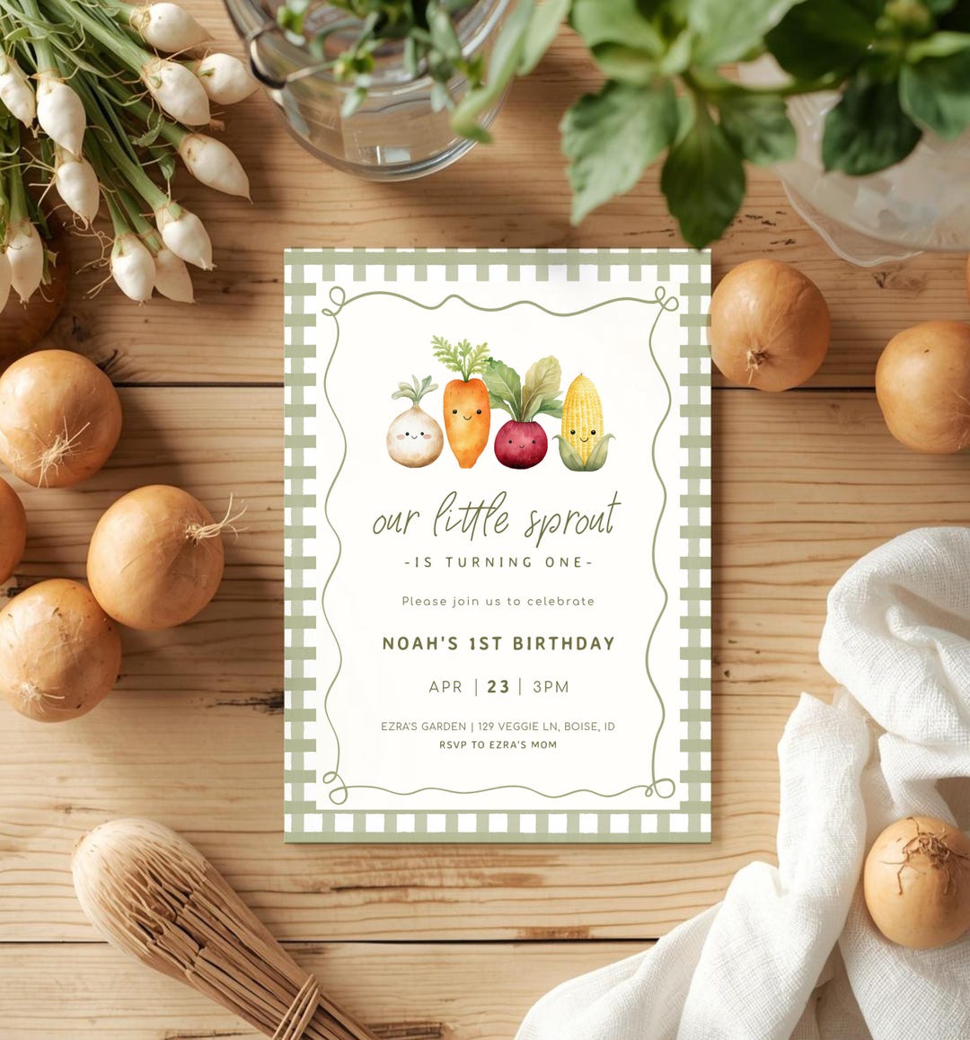 Little Sprout Birthday Invitation Template - Editable Farmer's Market ...